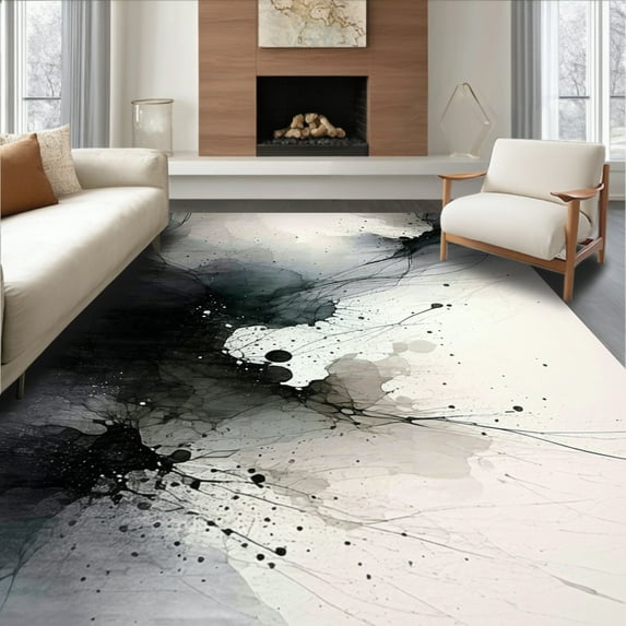 Flatwoven High Traffic Area Rug, Abstract Ink Splash Area, Non Slip ...