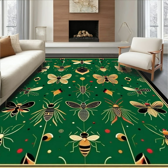 Flatwoven High Traffic Area Rug, Abstract Insect Art, Non Slip, Stain ...
