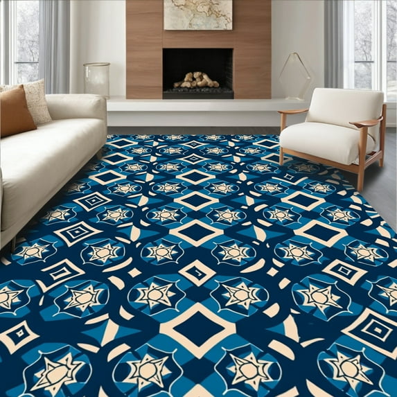Flatwoven High Traffic Area Rug, Abstract Interlocking Triangles, Non ...