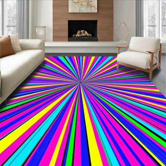 Flatwoven High Traffic Area Rug, Abstract Prismatic Burst with ...