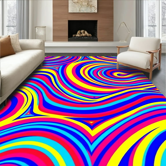 Flatwoven High Traffic Area Rug, Abstract Rainbow Wave with ...