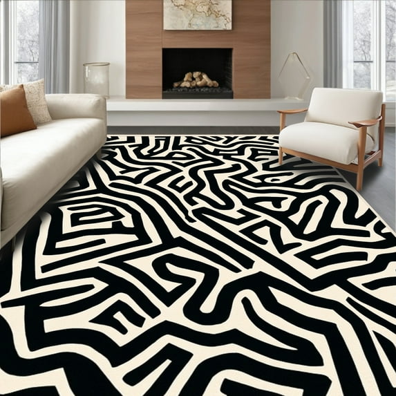 Flatwoven High Traffic Area Rug, Abstract Serpent Round, Non Slip ...