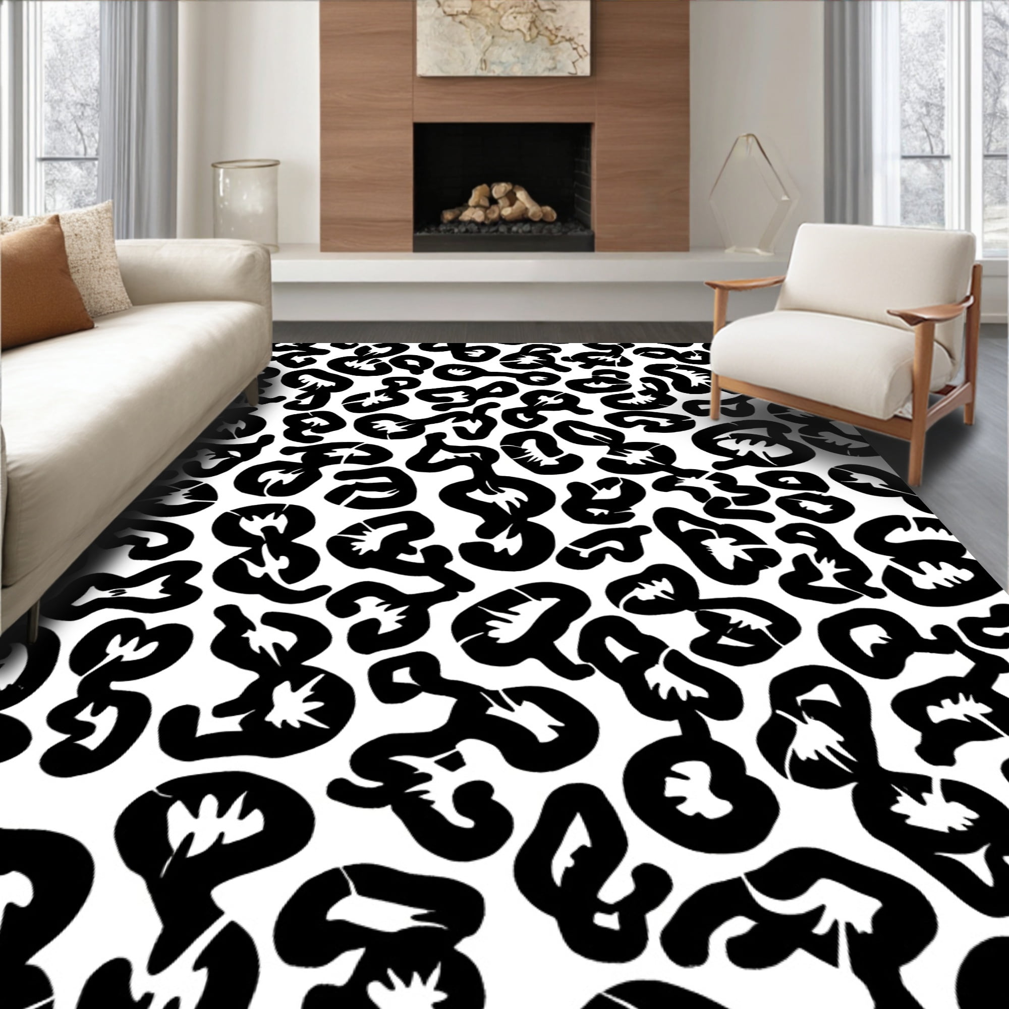 Flatwoven High Traffic Area Rug, Abstract Speckled Ink Drop, Non Slip ...