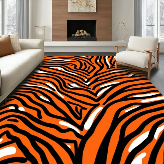 Flatwoven High Traffic Area Rug, Abstract Tiger Print Area, Non Slip ...
