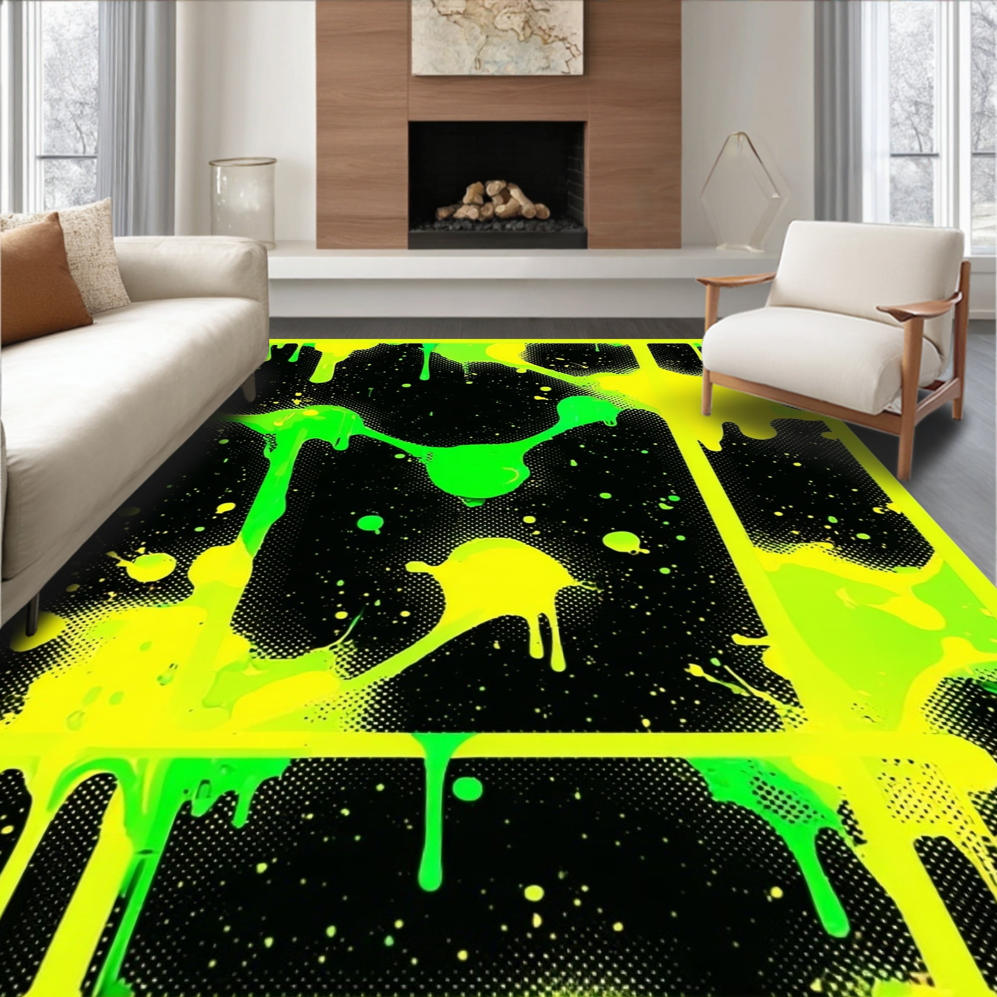 Flatwoven High Traffic Area Rug, Abstract Toxic Spill with Drip and ...