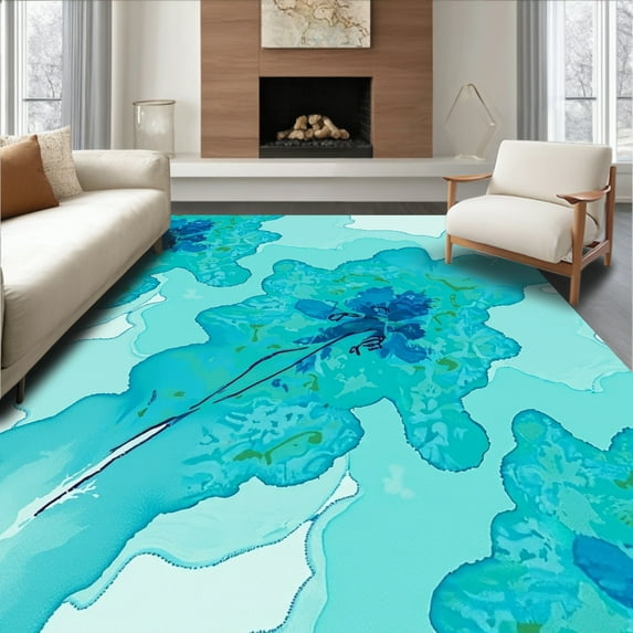 Flatwoven High Traffic Area Rug, Abstract Watercolor Splash Design with ...