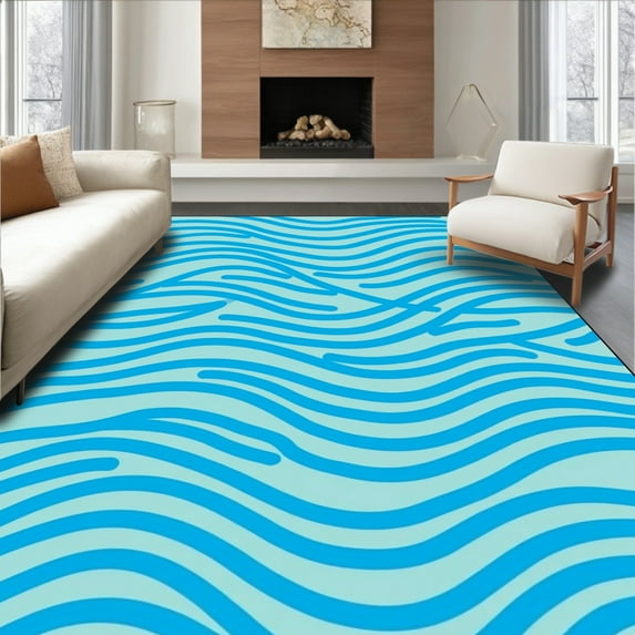 Flatwoven High Traffic Area Rug, Abstract Wavy Lines with Gradient and ...
