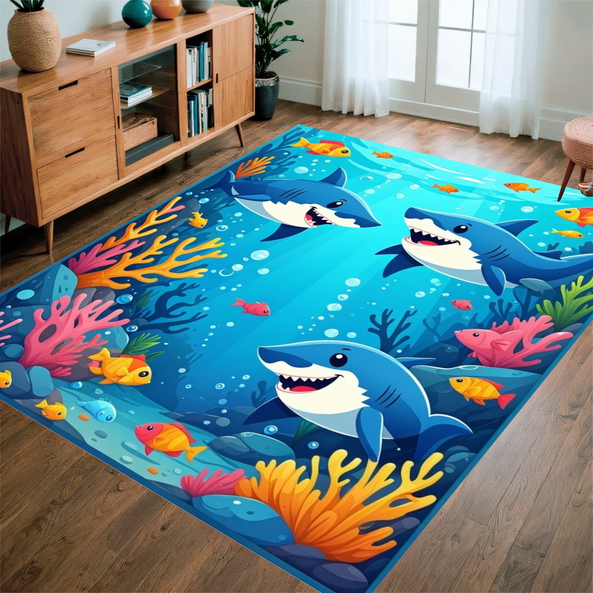 Flatwoven High Traffic Area Rug, Adorable Sea Life Motif with Colorful ...
