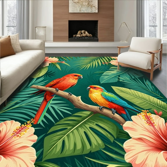 Flatwoven High Traffic Area Rug, Aloha Floral Paradise, Non Slip, Stain ...