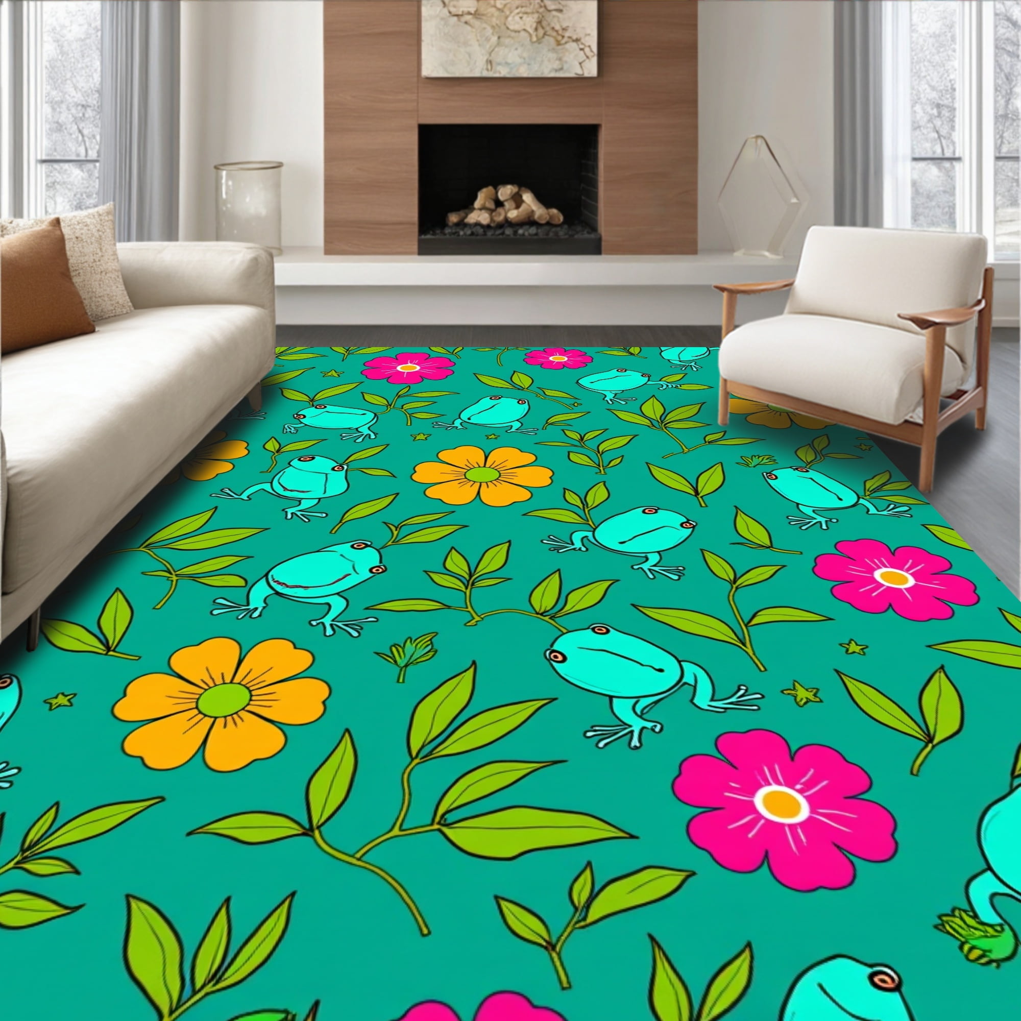 Flatwoven High Traffic Area Rug, Amphibian Garden Tropical Frog, Non ...