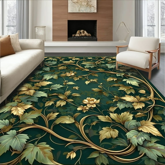 Flatwoven High Traffic Area Rug, Antique Botanical Scrollwork Design ...