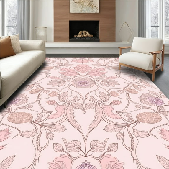 Flatwoven High Traffic Area Rug, Antique Rose Garden Romantic Floral ...