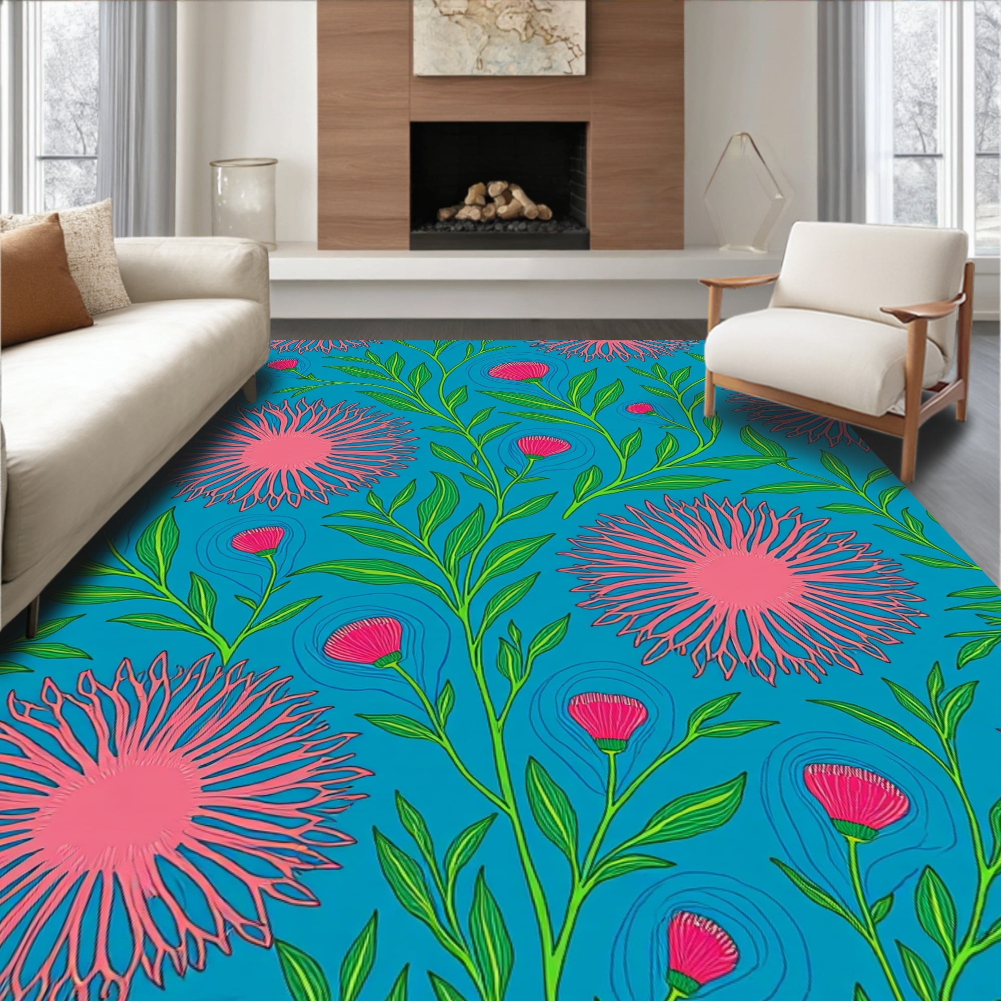 Flatwoven High Traffic Area Rug, Aquatic Floral Sea Anemone & Kelp ...