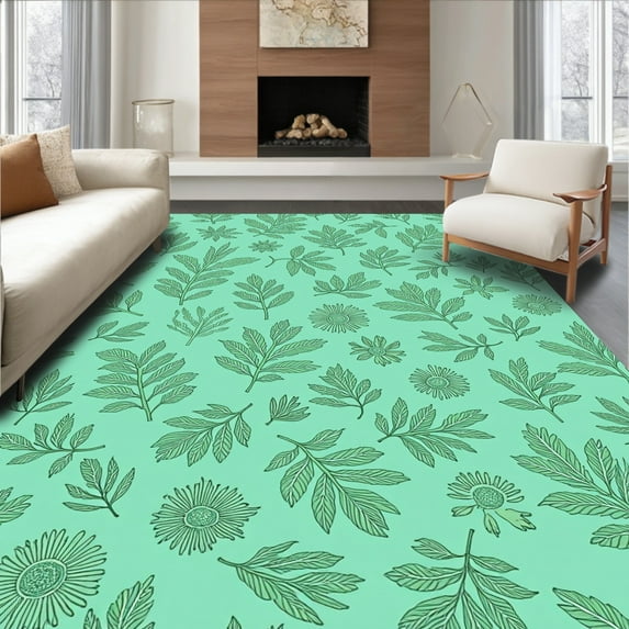 Flatwoven High Traffic Area Rug, Arboreal Canopy Leafy Inset Area, Non ...