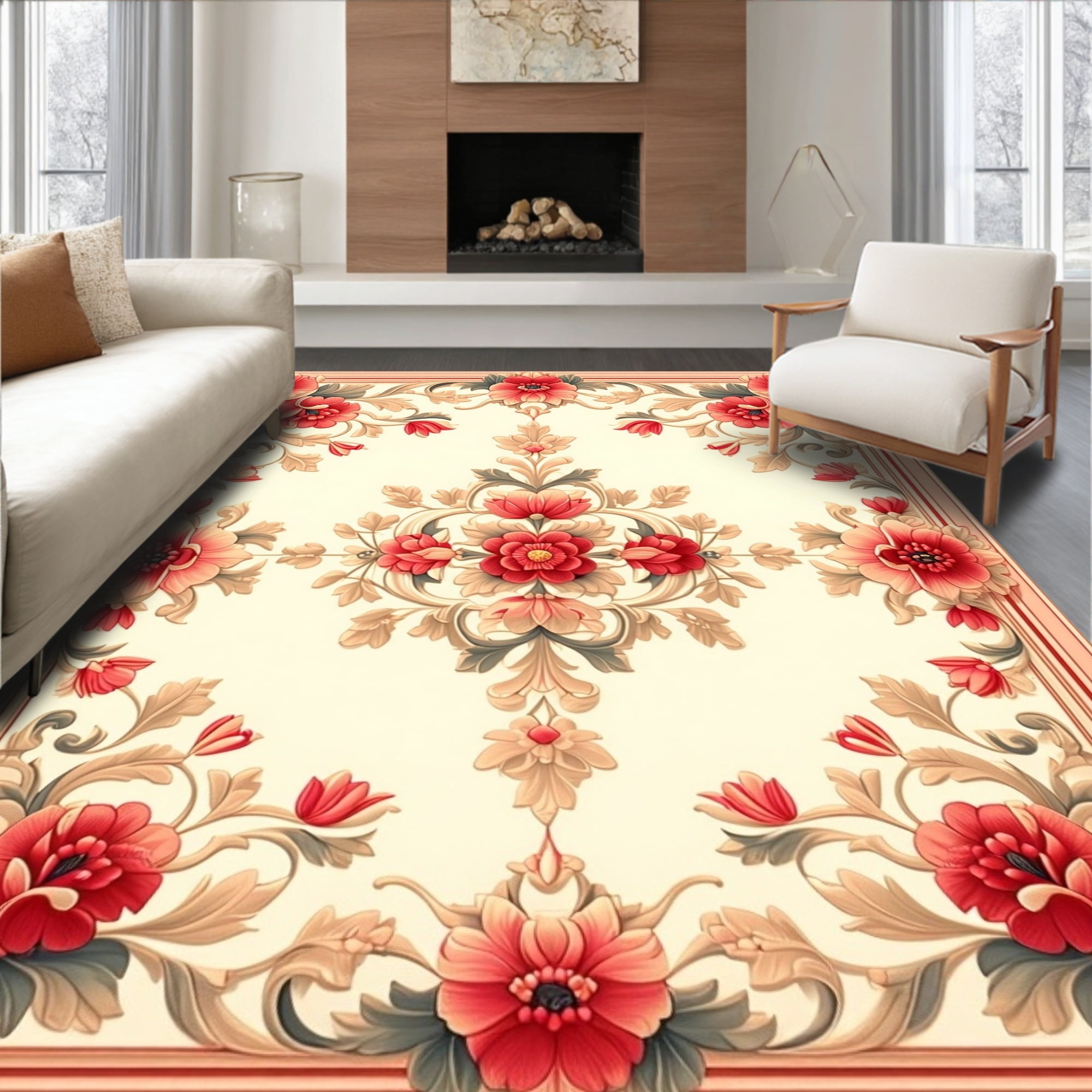 Flatwoven High Traffic Area Rug, Art Deco Botanical Medallion Design ...