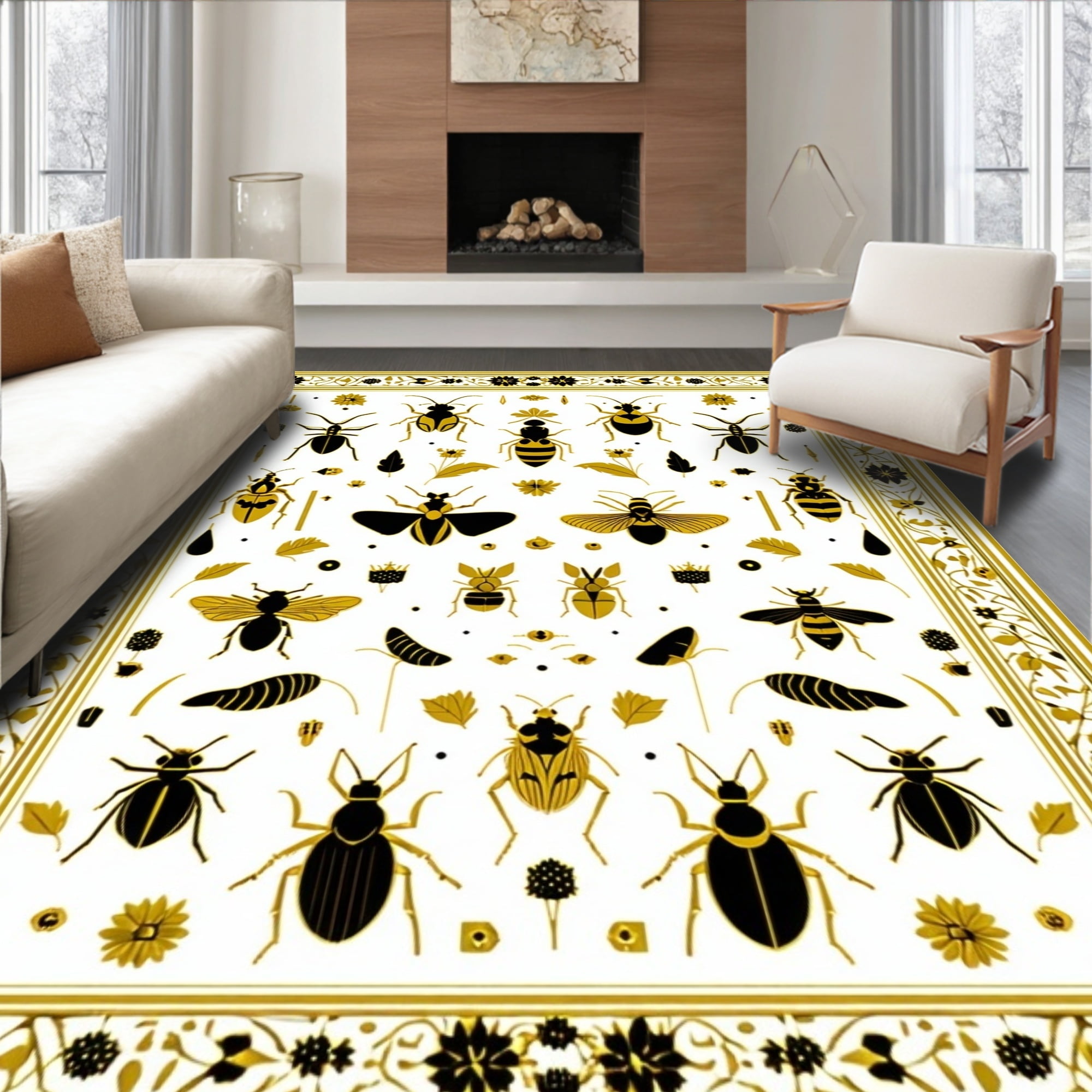 ODIKA 8'x10' Machine Washable Non-Slip Area Rug, Art Bug with ...