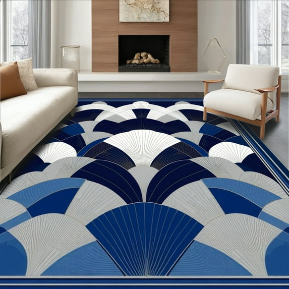 Flatwoven High Traffic Area Rug, Art Deco Fan Design Elegant Printed ...