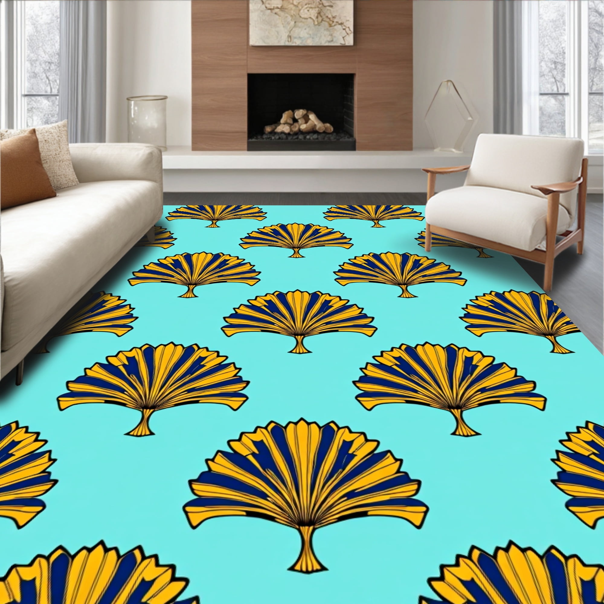 Flatwoven High Traffic Area Rug, Art Deco Fan Inspired Interlocking ...