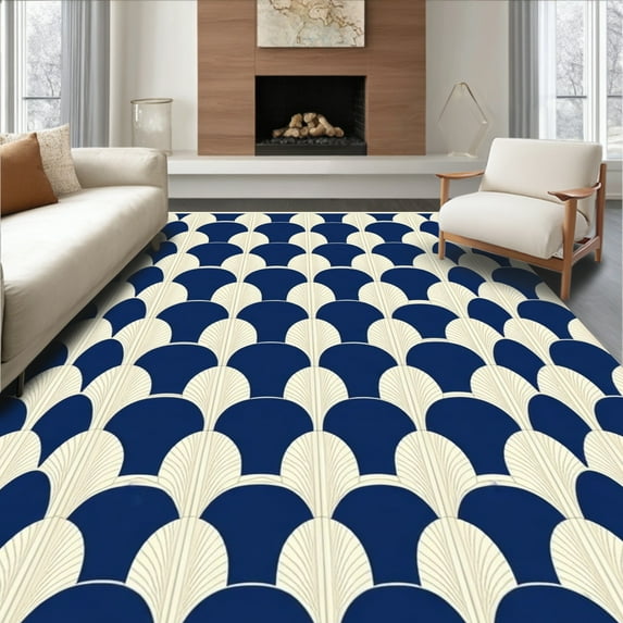 Flatwoven High Traffic Area Rug, Art Deco Fan Motif Accent, Non Slip ...
