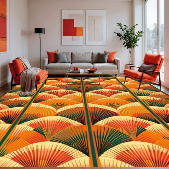 Flatwoven High Traffic Area Rug, Art Deco Fan with Symmetrical ...