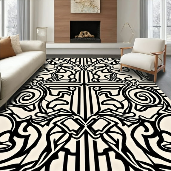 Flatwoven High Traffic Area Rug, Art Deco Fanfare Black & Ivory ...