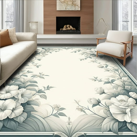 Flatwoven High Traffic Area Rug, Art Deco Floral Elegant & Chic, Non ...