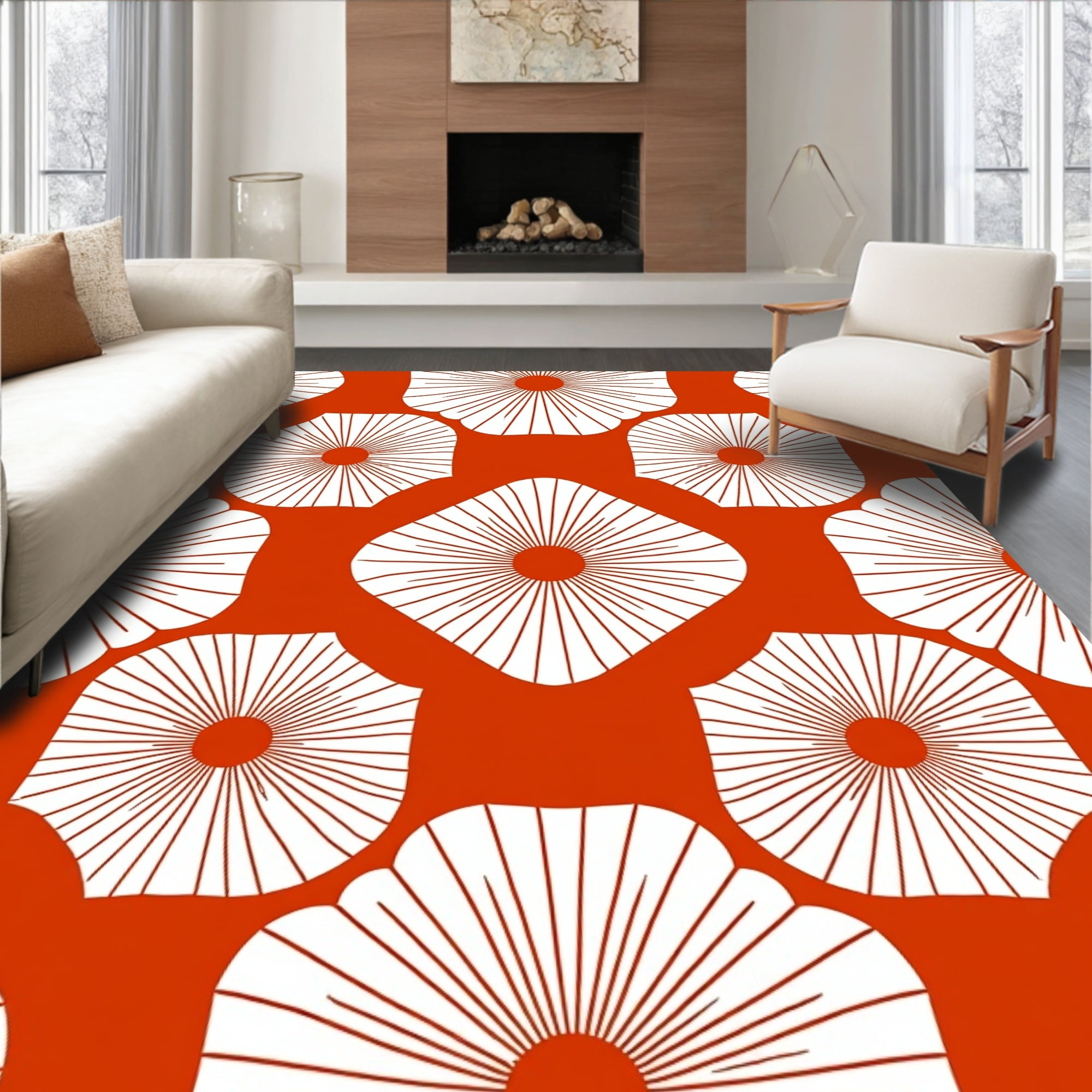 Flatwoven High Traffic Area Rug, Art Deco Inspired Fan Motif with ...