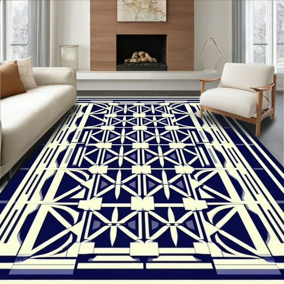 Flatwoven High Traffic Area Rug, Art Deco Inspired Trellis Design, Non ...