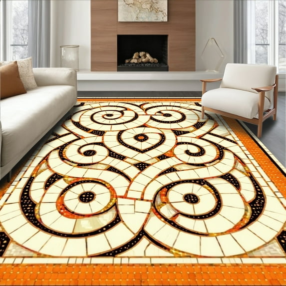 Flatwoven High Traffic Area Rug, Art Deco Spiral Mosaic with ...