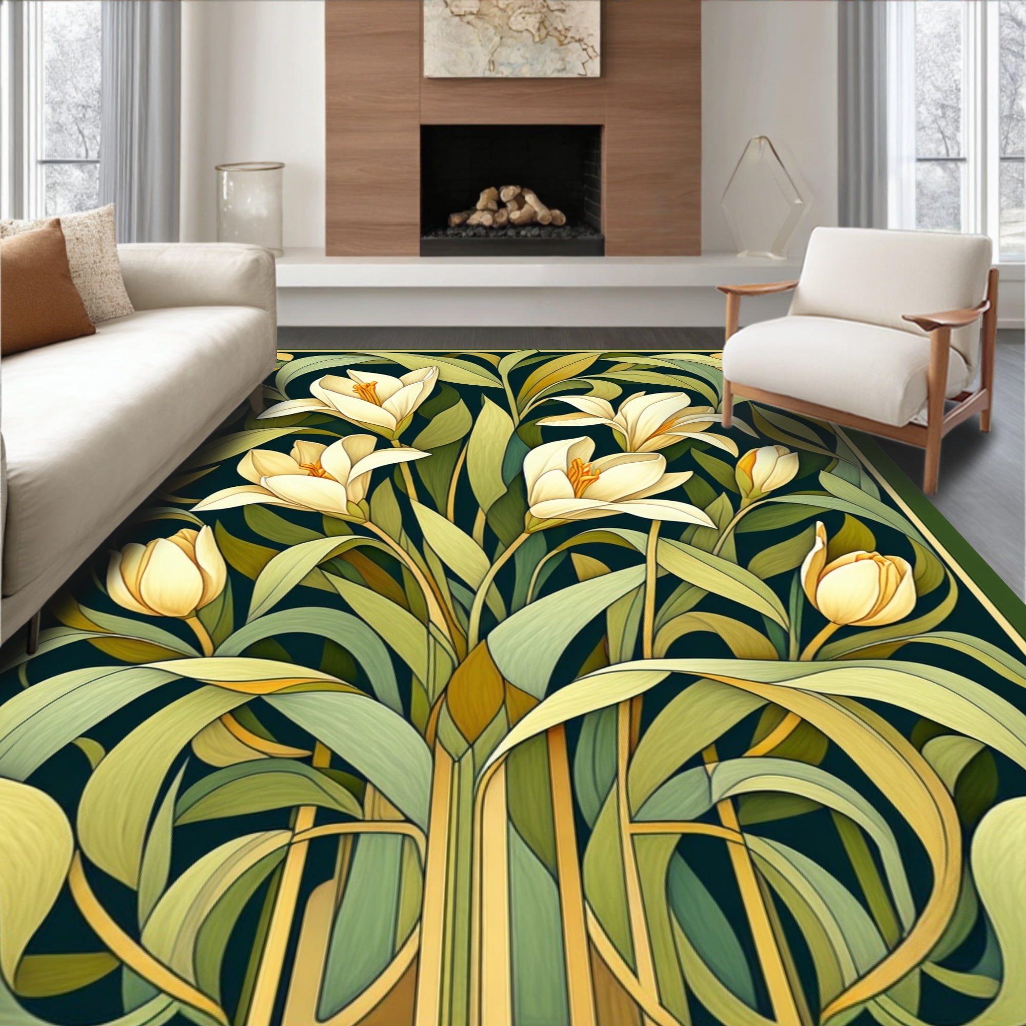 Flatwoven High Traffic Area Rug, Art Nouveau Botanical Vinework with ...