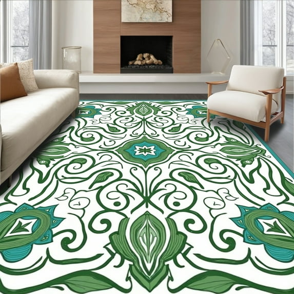 Flatwoven High Traffic Area Rug, Art Nouveau Garden with Flourishing ...