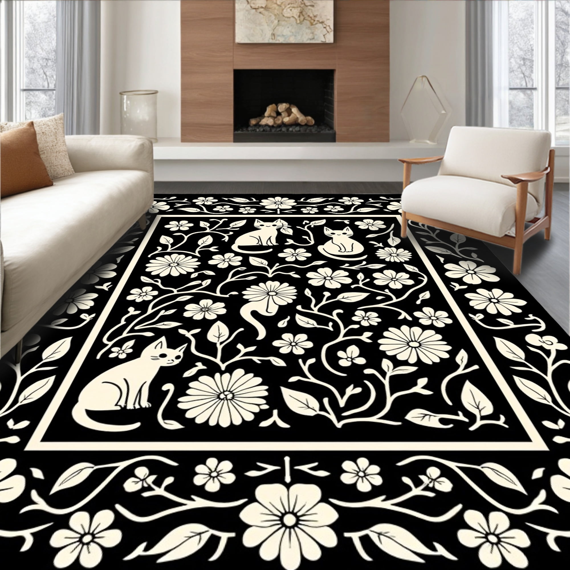 Flatwoven High Traffic Area Rug, Art Nouveau Inspired Feline and ...
