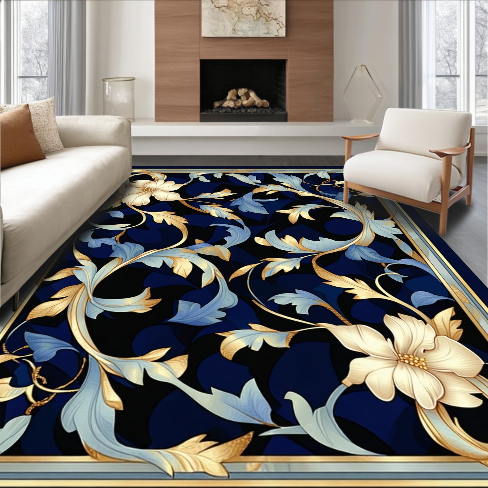 Flatwoven High Traffic Area Rug, Art Nouveau Inspired Floral Swirls with Graceful Leafy ...