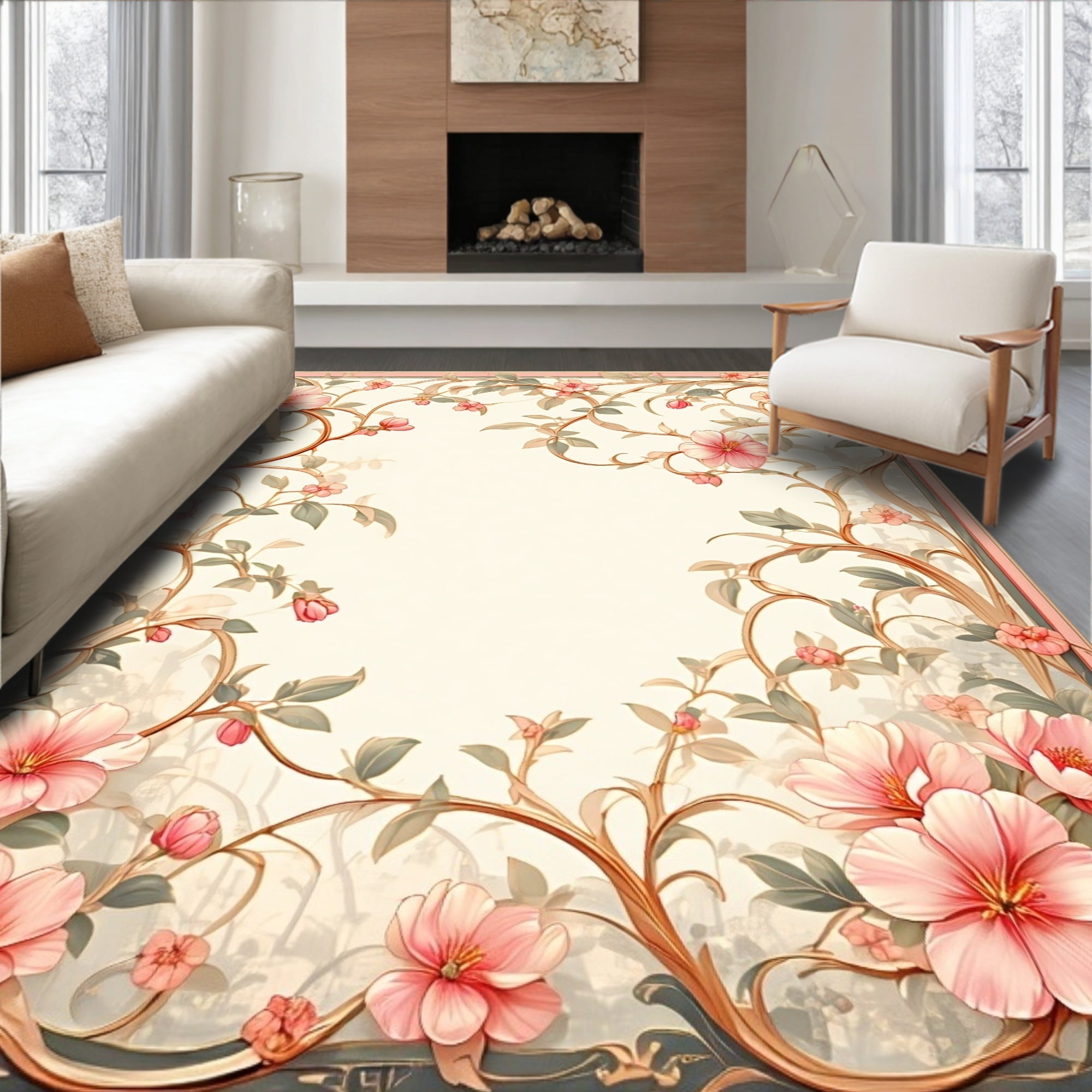 Flatwoven High Traffic Area Rug, Art Nouveau Inspired Garden Scrolls ...
