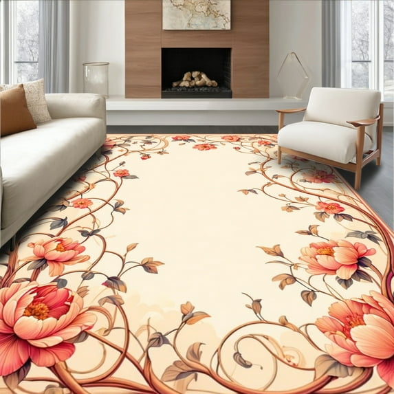 Flatwoven High Traffic Area Rug, Art Nouveau Inspired Scrollwork with ...
