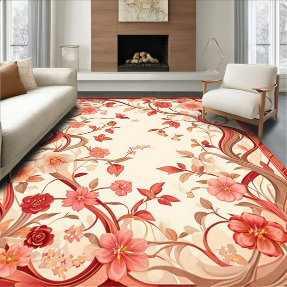 Flatwoven High Traffic Area Rug, Art Nouveau Inspired Swirling Floral ...