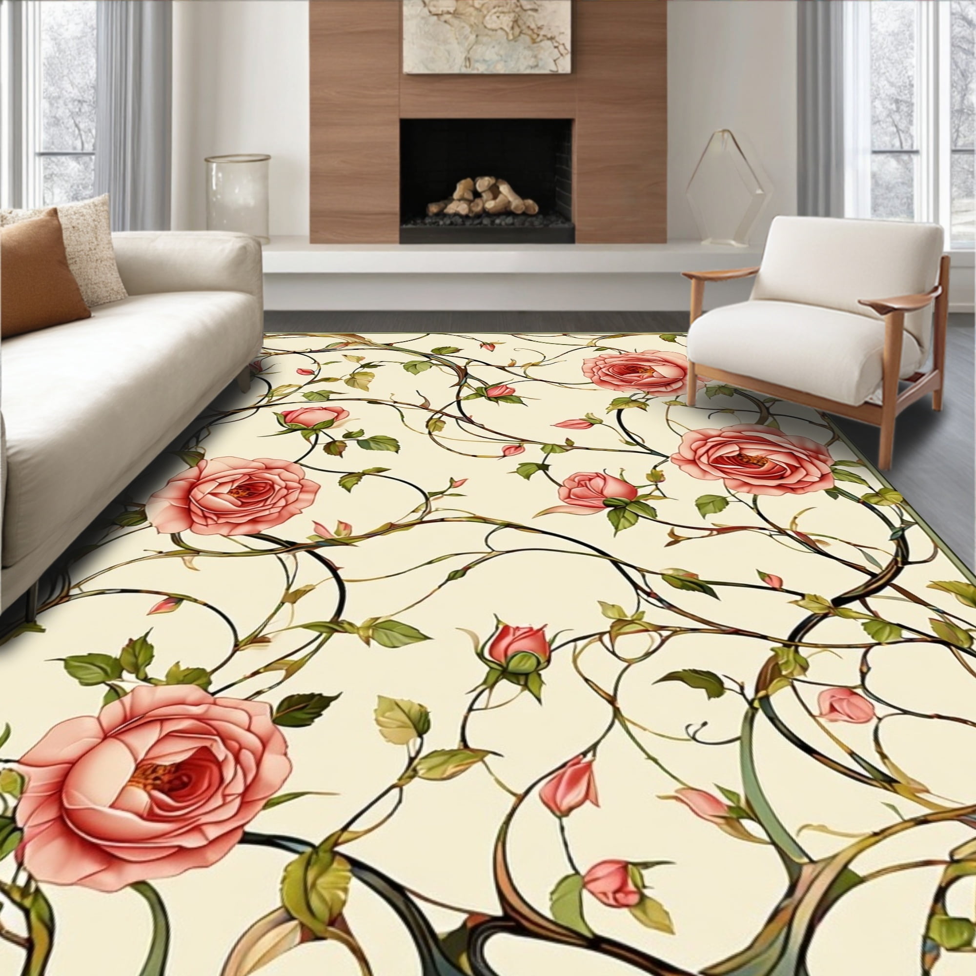 ODIKA 5'x7' Machine Washable Non-Slip Area Rug, Art Nouveau Inspired ...