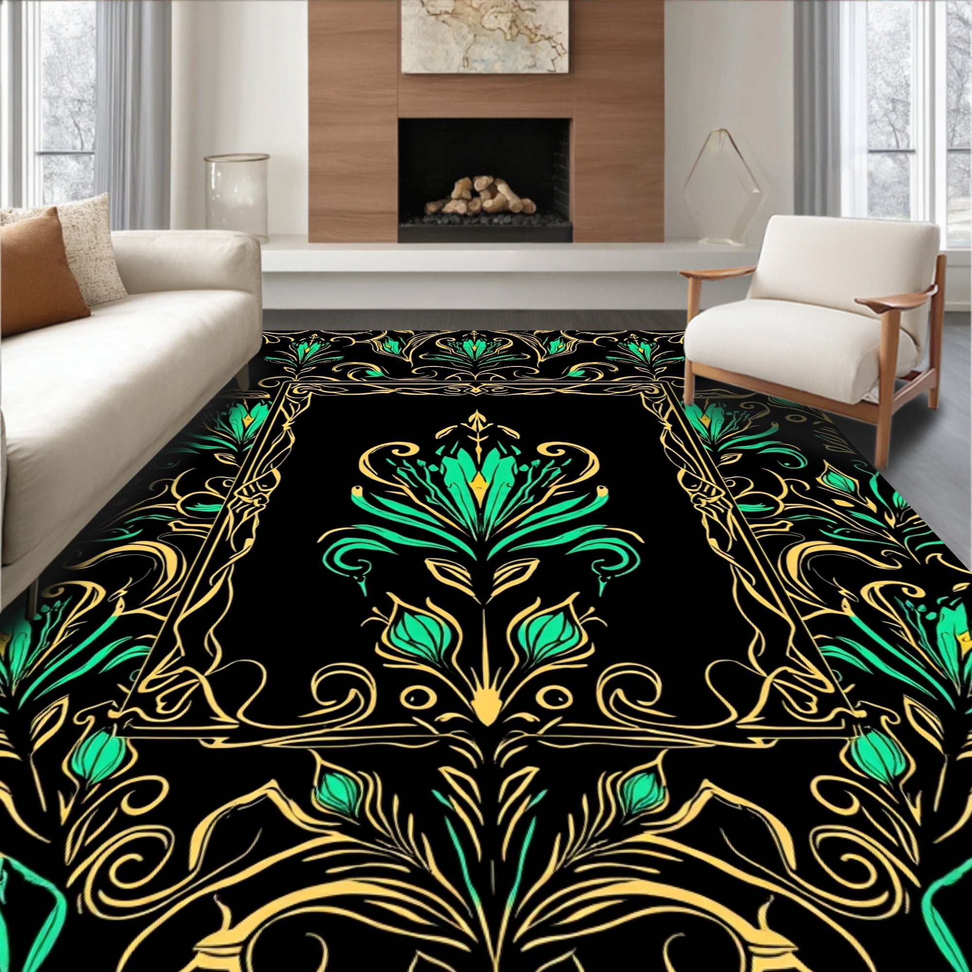 Flatwoven High Traffic Area Rug, Art Nouveau Style Floral Swirls with ...