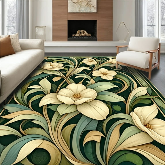 Flatwoven High Traffic Area Rug, Art Nouveau Style with Stylized ...