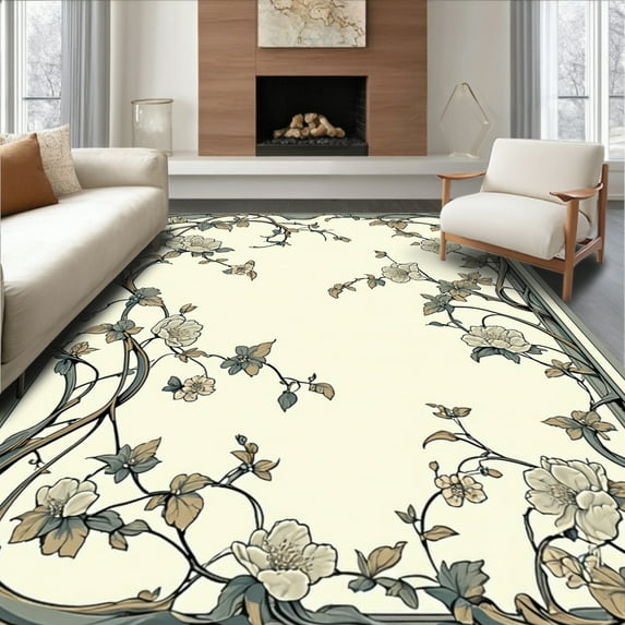 Flatwoven High Traffic Area Rug, Art Nouveau Vinework with Curvilinear ...