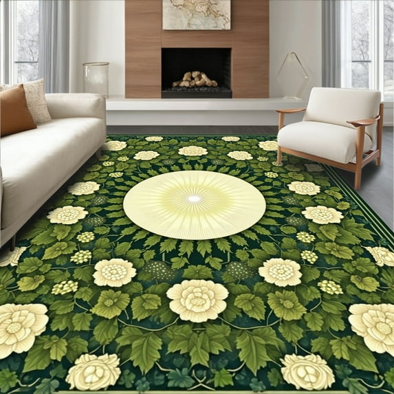 Flatwoven High Traffic Area Rug, Artisan Leaf Medallion With Floral ...