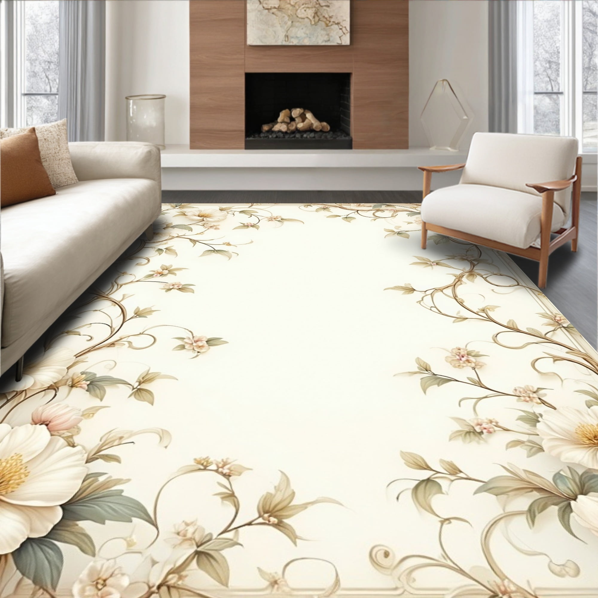 Flatwoven High Traffic Area Rug, Artisanal Floral Motif with Elegant ...