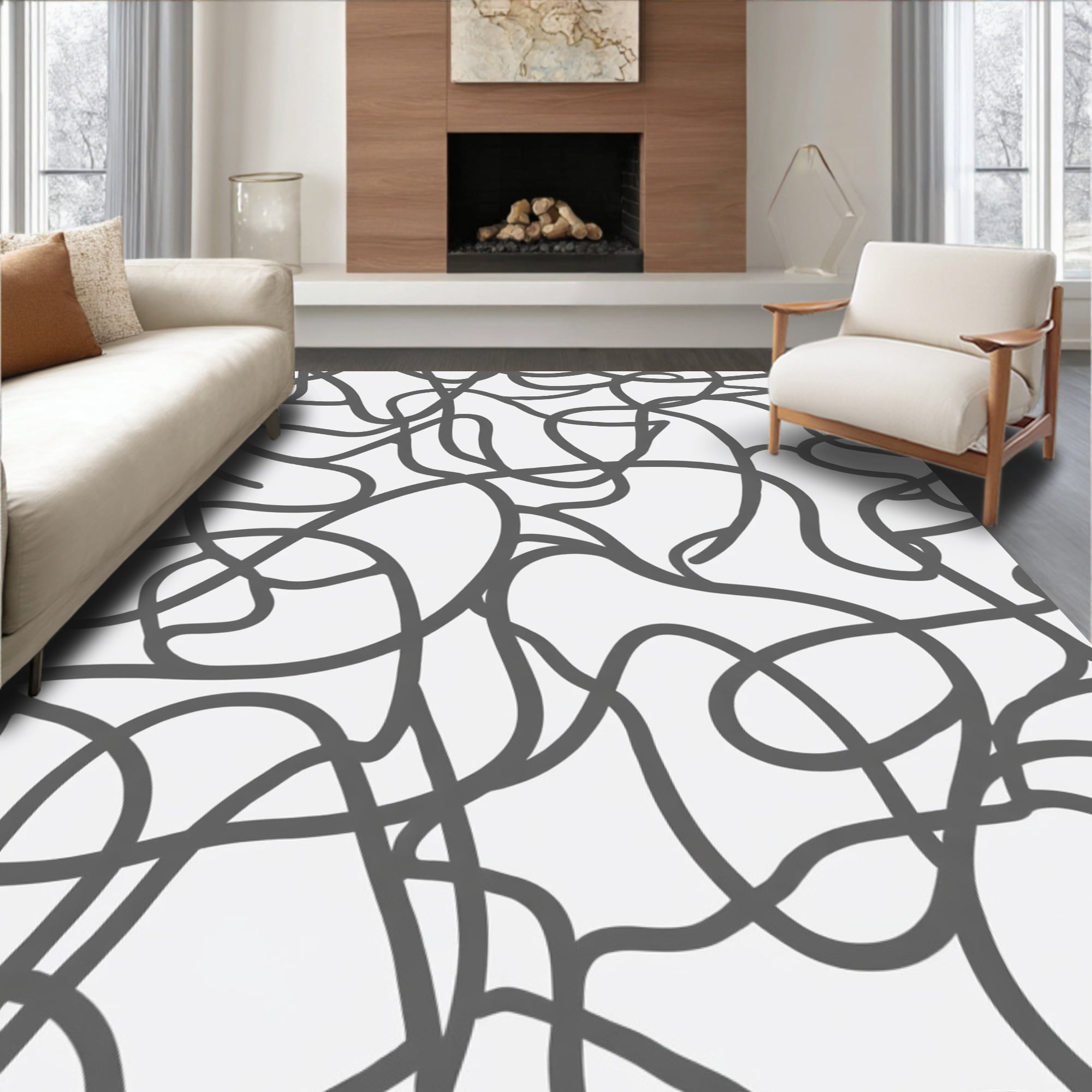 Flatwoven High Traffic Area Rug, Artistic Abstract Swirls and Shapes in ...