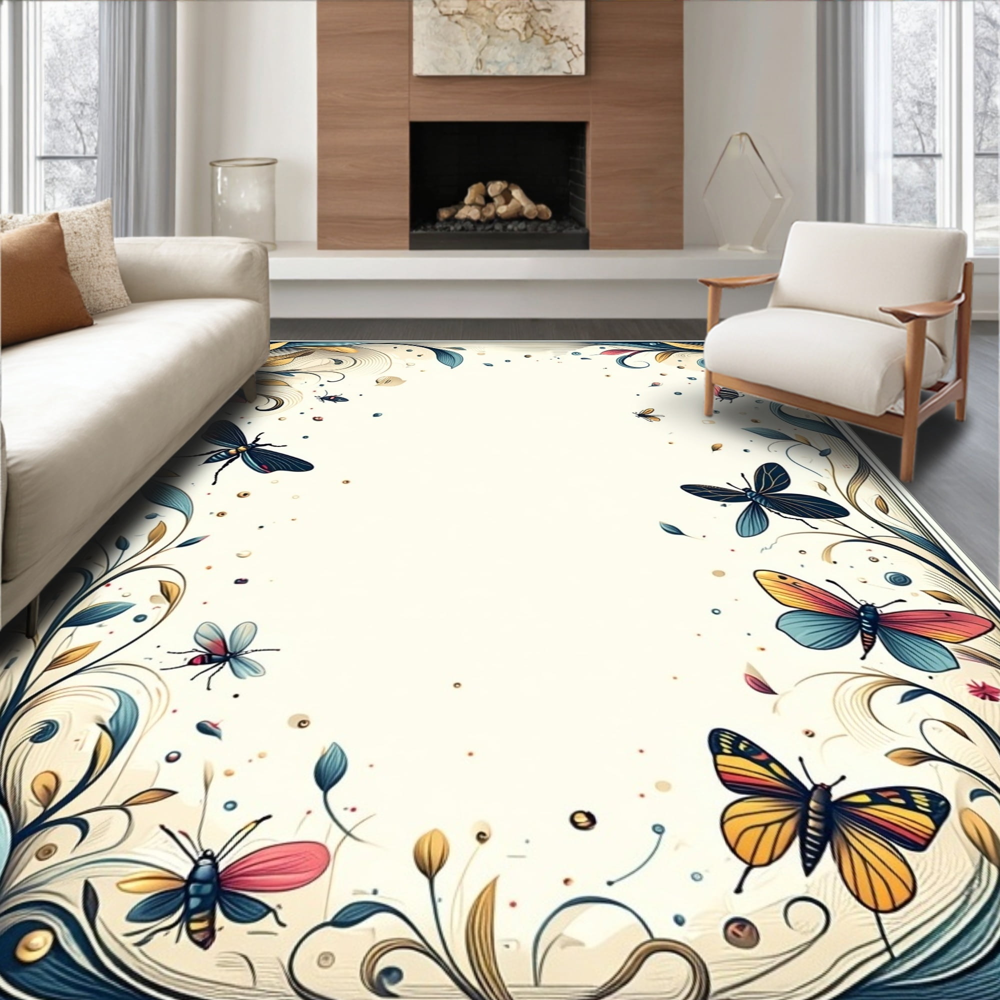 Flatwoven High Traffic Area Rug, Artistic Black with Intricate Insect ...