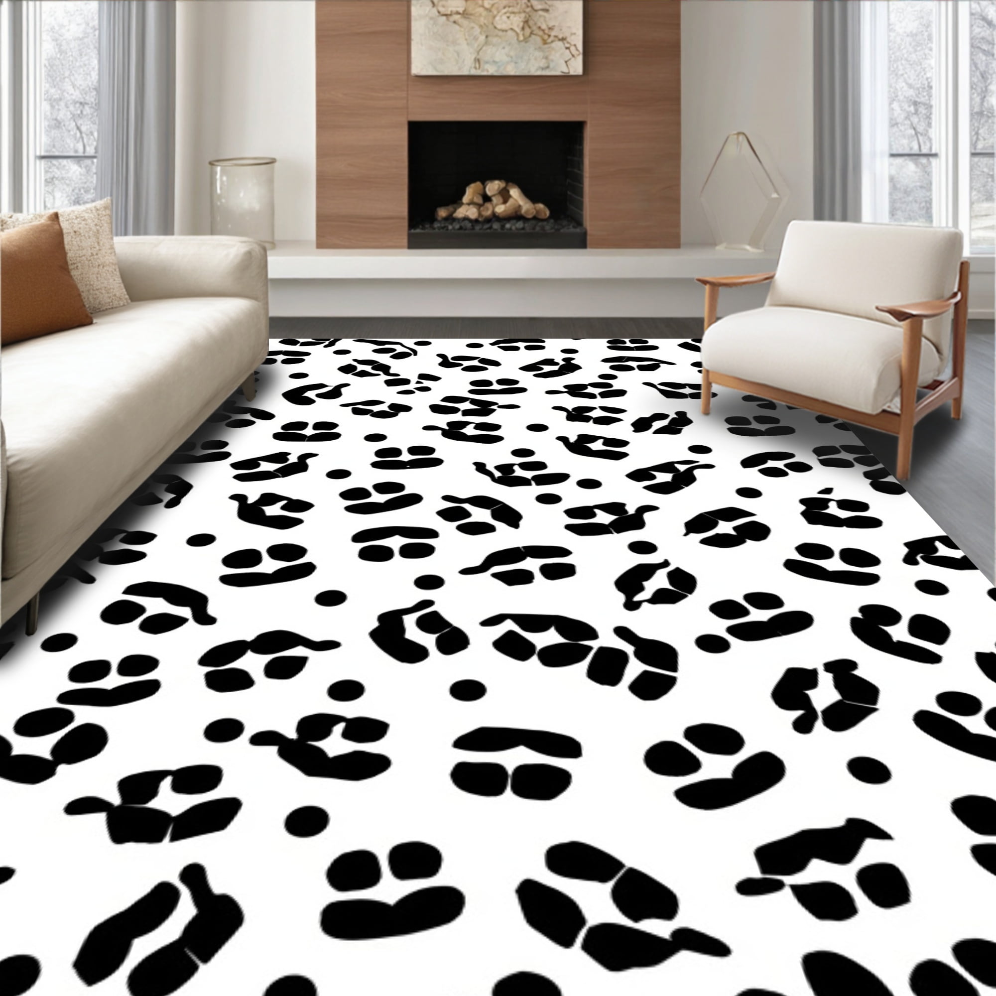 Flatwoven High Traffic Area Rug, Artistic Black and White Interlocking ...