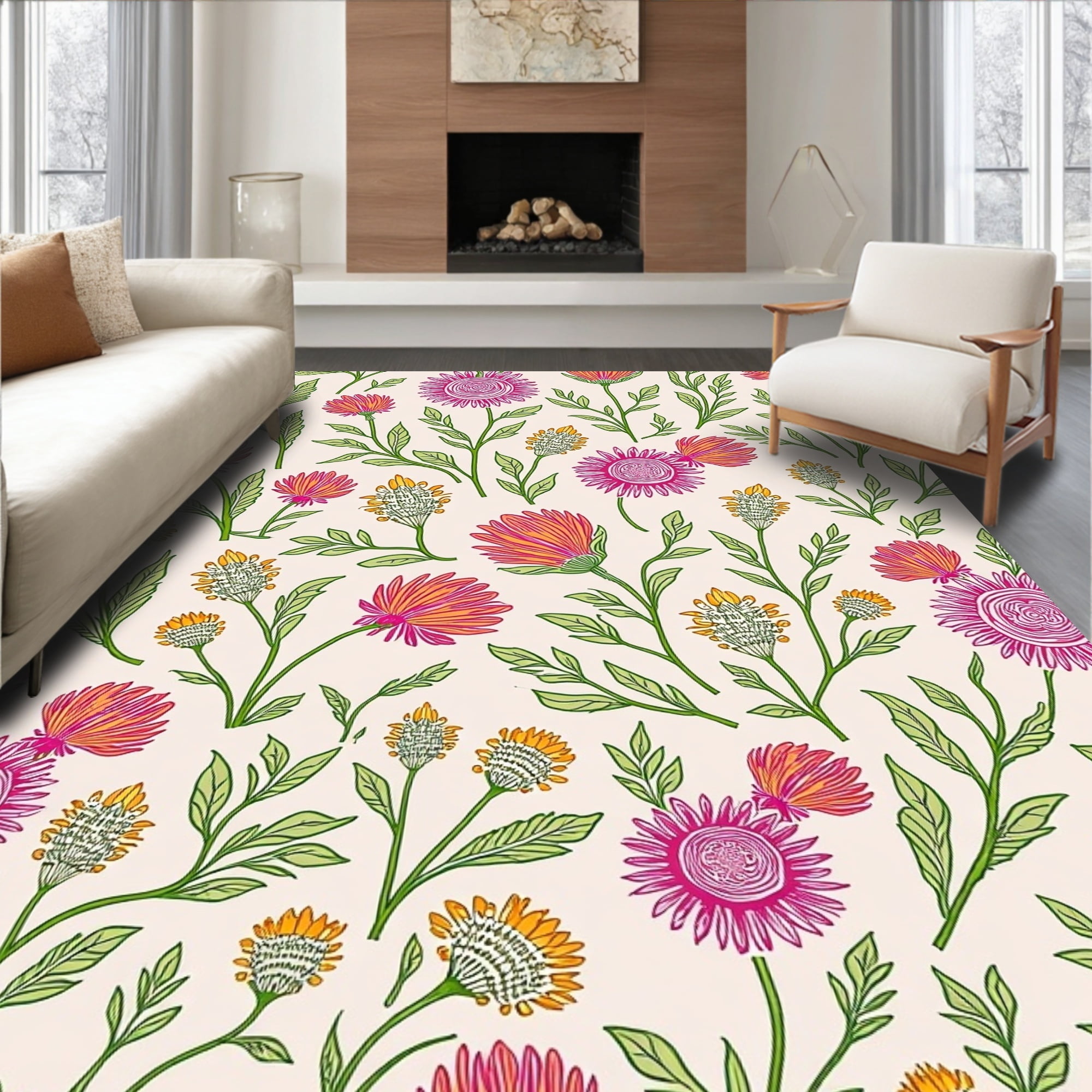 Flatwoven High Traffic Area Rug, Artistic Boho Floral Fusion with ...
