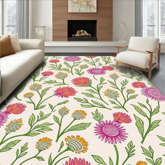 Flatwoven High Traffic Area Rug, Artistic Boho Floral Fusion with ...