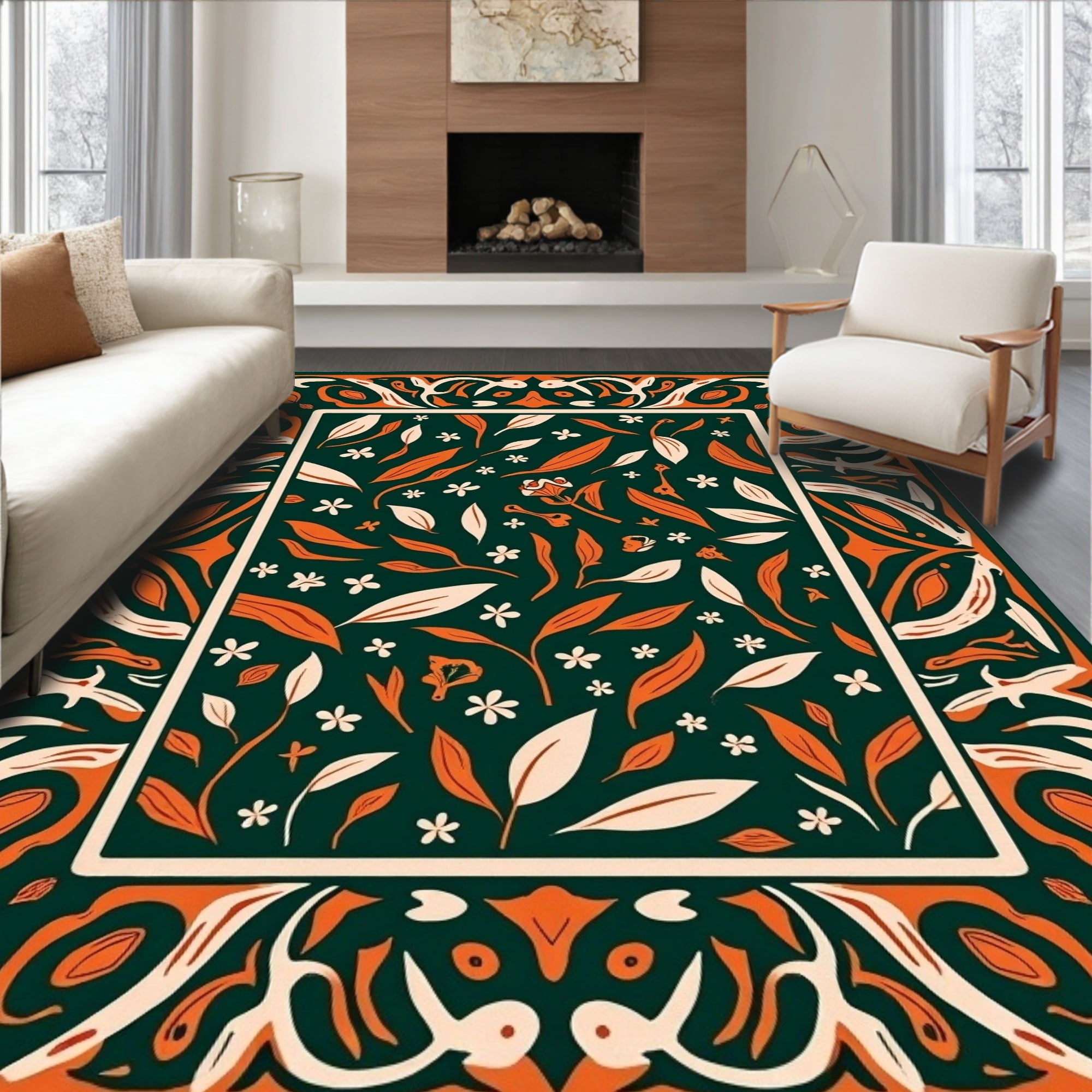 Flatwoven High Traffic Area Rug, Artistic Fusion of Boho Flora and ...