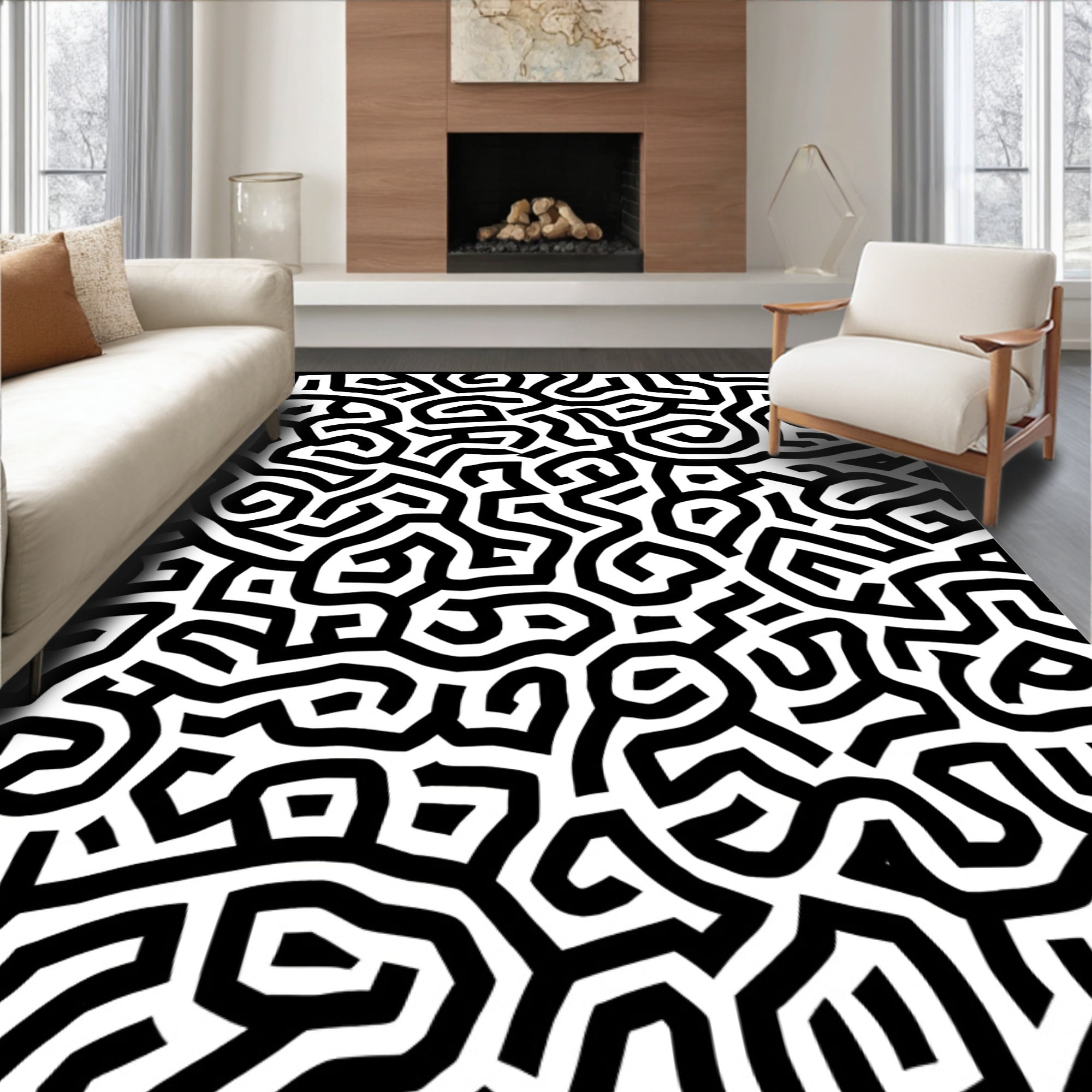 Flatwoven High Traffic Area Rug, Artistic Interlocking Spotted with Eye ...
