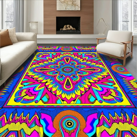 Flatwoven High Traffic Area Rug, Artistic Kaleidoscope with Dynamic ...